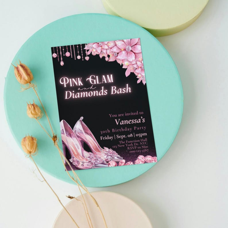 Editable PINK DIAMONDS Birthday Invitation Pink Debut Invitation Pink ...