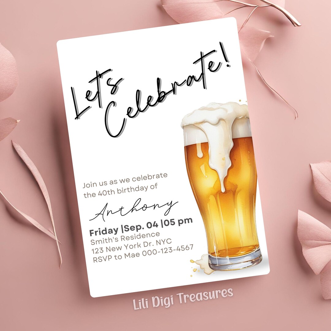 Editable BEER PARTY INVITATION, Beer Birthday Party Invite, 30th 40th ...