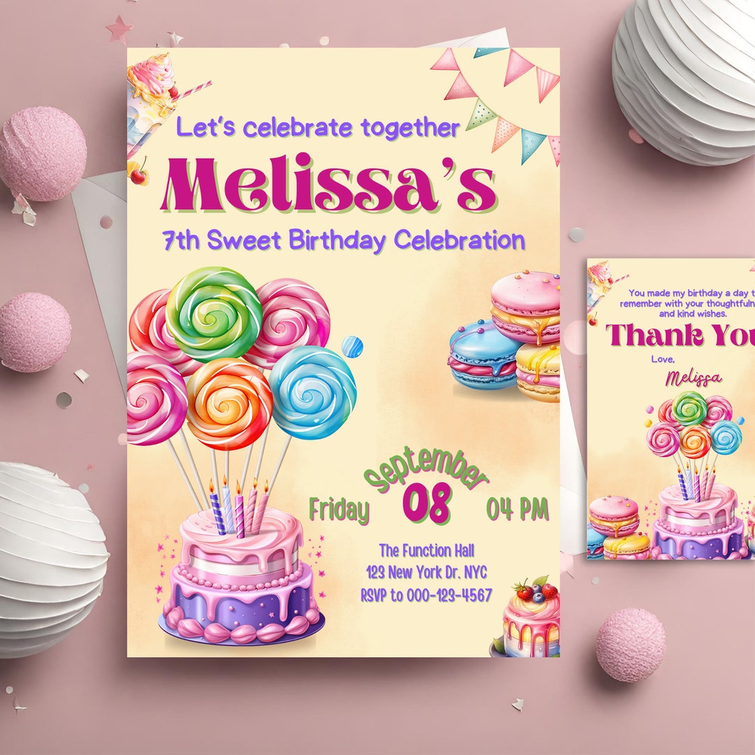 Editable Sweet Candyland Birthday Invitation Template Printable Cake ...