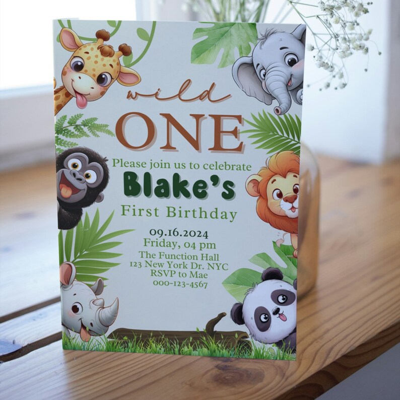 Editable WILD ONE 1st Birthday Invitation, Safari Wild One Party Invite ...