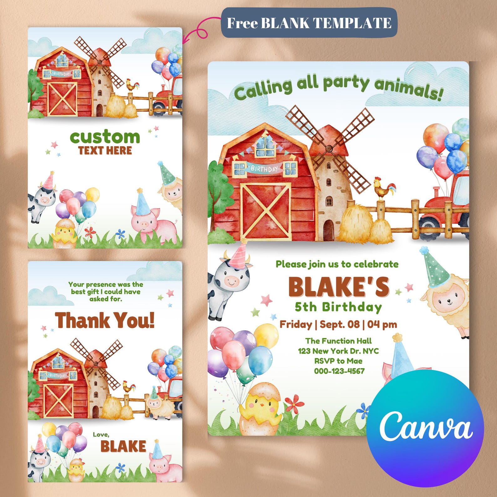 Editable FARM ANIMALS Birthday Invitation, Barn Animals Party Invite ...