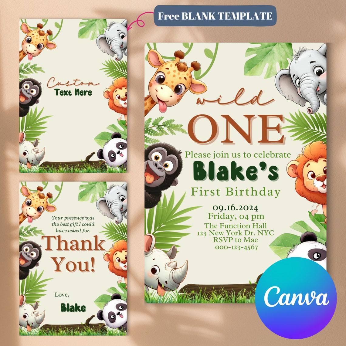 Editable WILD ONE 1st Birthday Invitation, Safari Wild One Party Invite ...