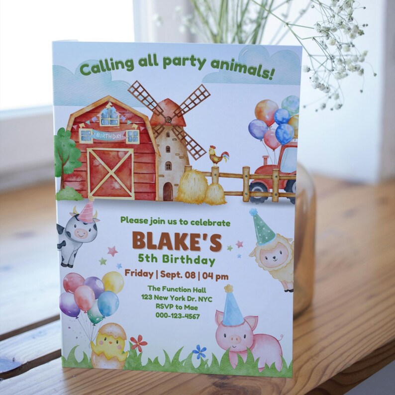 Editable FARM ANIMALS Birthday Invitation, Barn Animals Party Invite ...