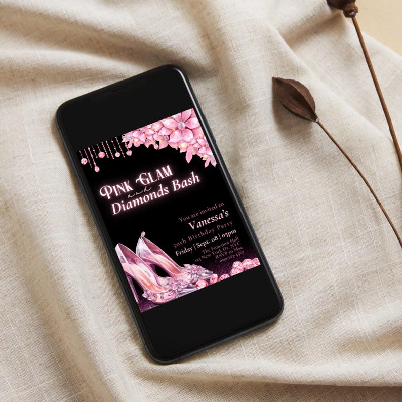 Editable PINK DIAMONDS Birthday Invitation Pink Debut Invitation Pink ...