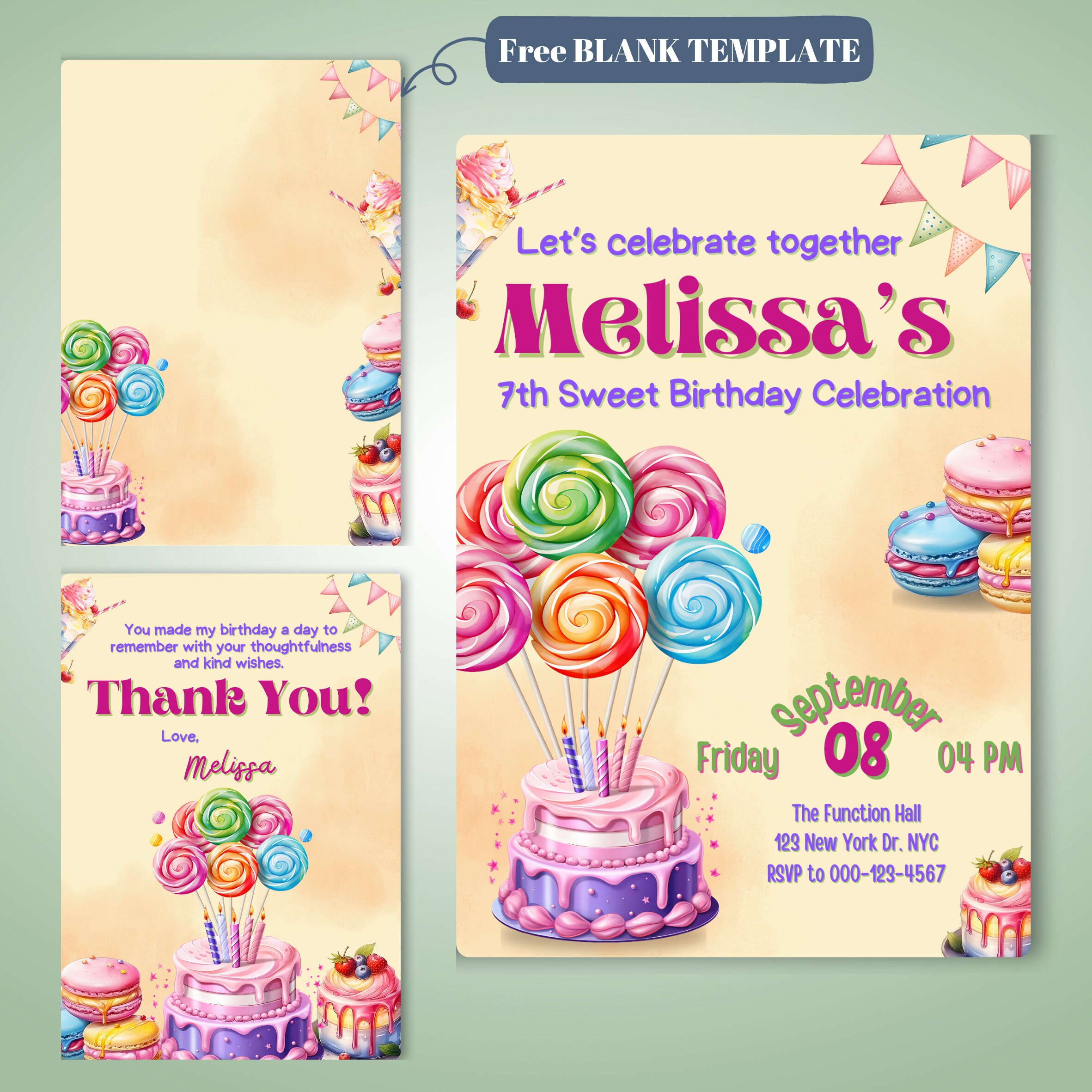 Editable Sweet Candyland Birthday Invitation Template Printable Cake ...