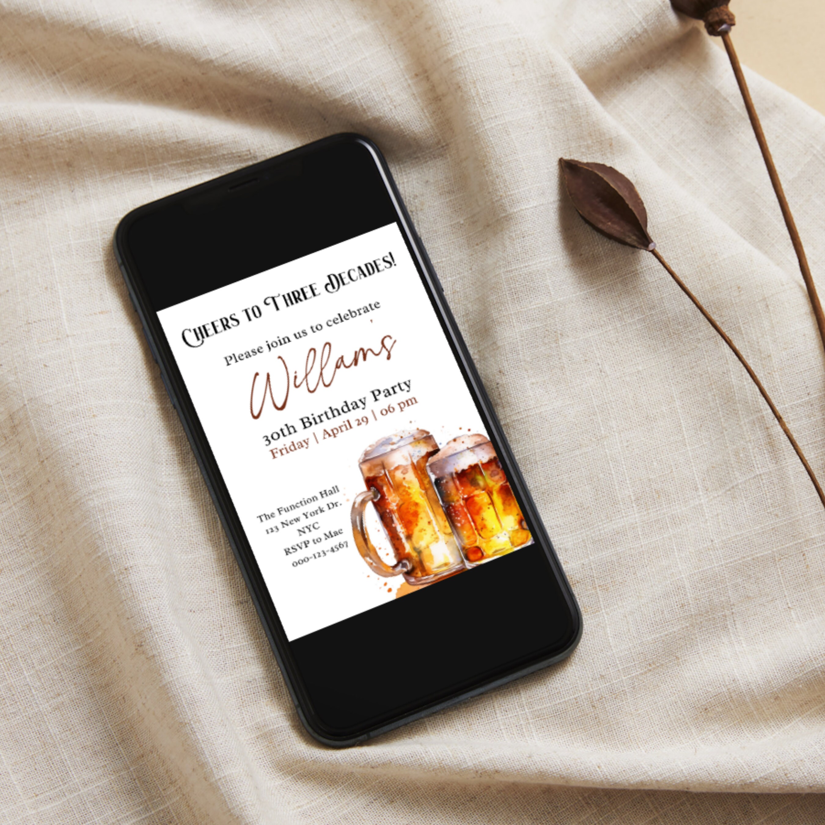 Editable SURPRISE BEER PARTY Invitation Beer Birthday Invitation 30th ...