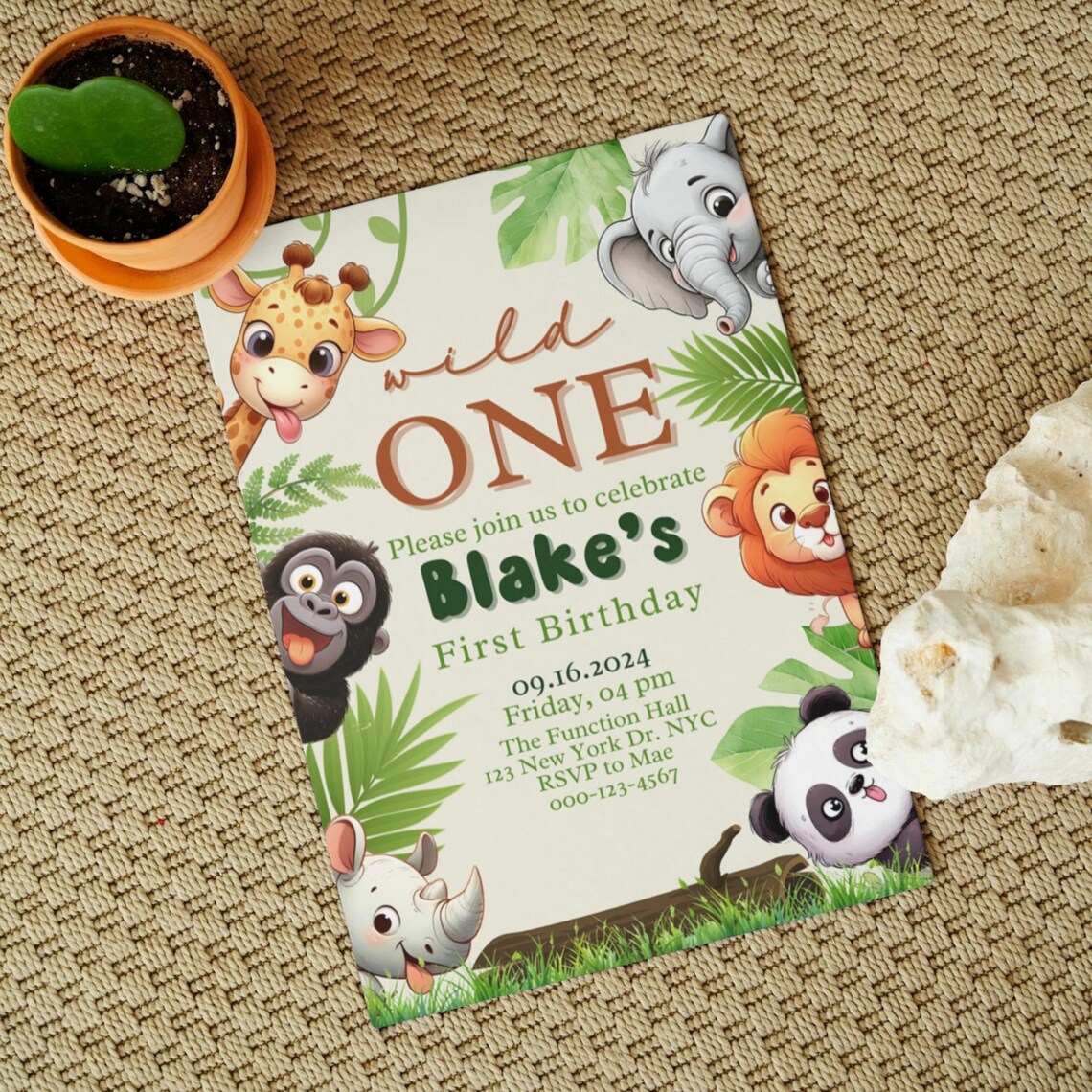 Editable WILD ONE 1st Birthday Invitation, Safari Wild One Party Invite ...