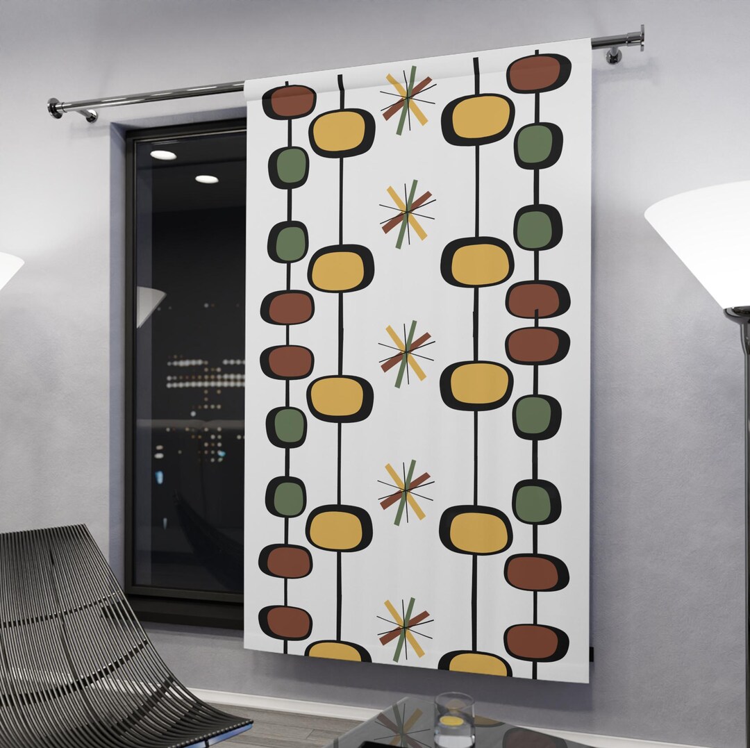 Geometric Window Curtain: Retro MCM Style, Blackout Polyester (50" × 84 ...