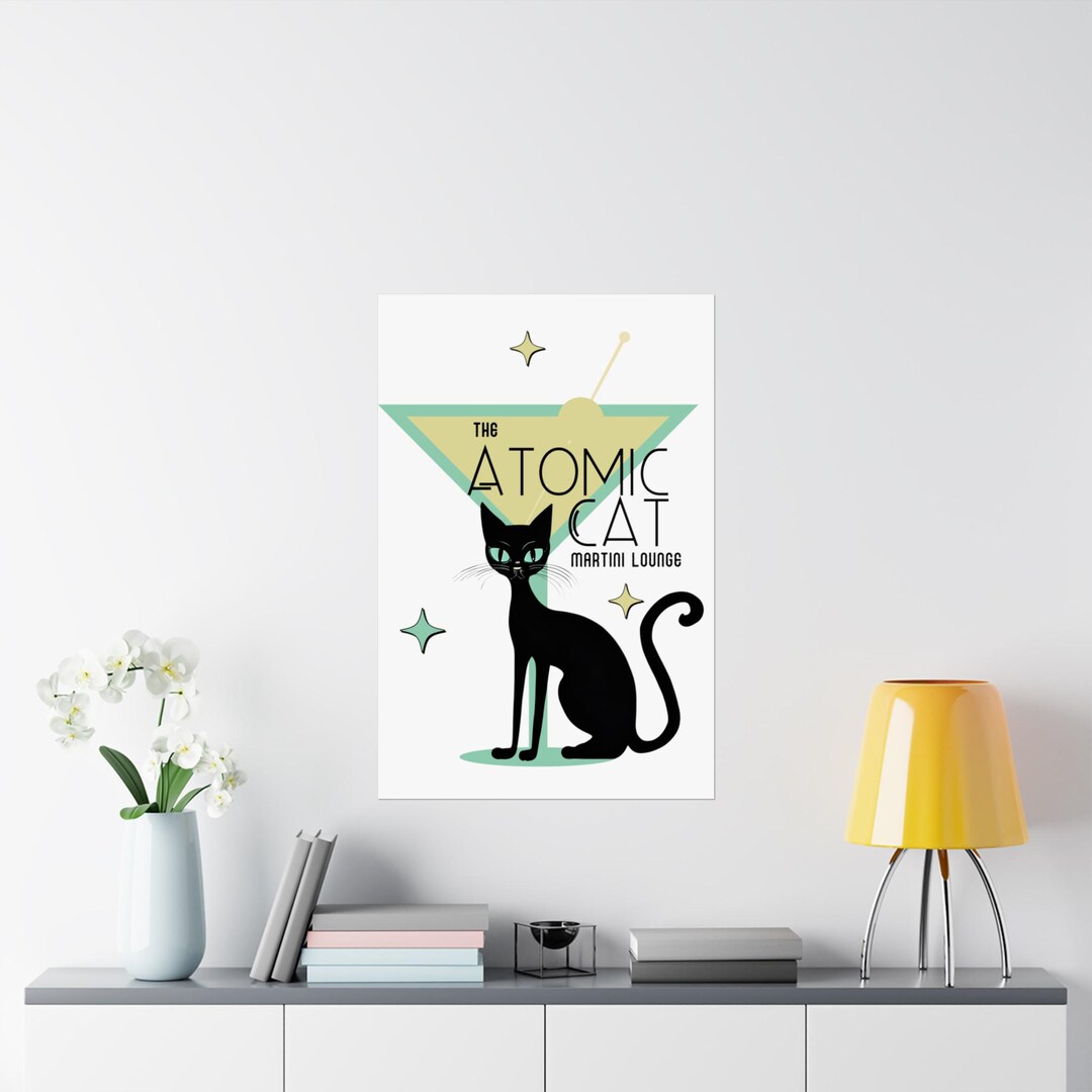 Retro Atomic Cat Lounge Poster - Mid Century Modern Wall Art - Vintage ...