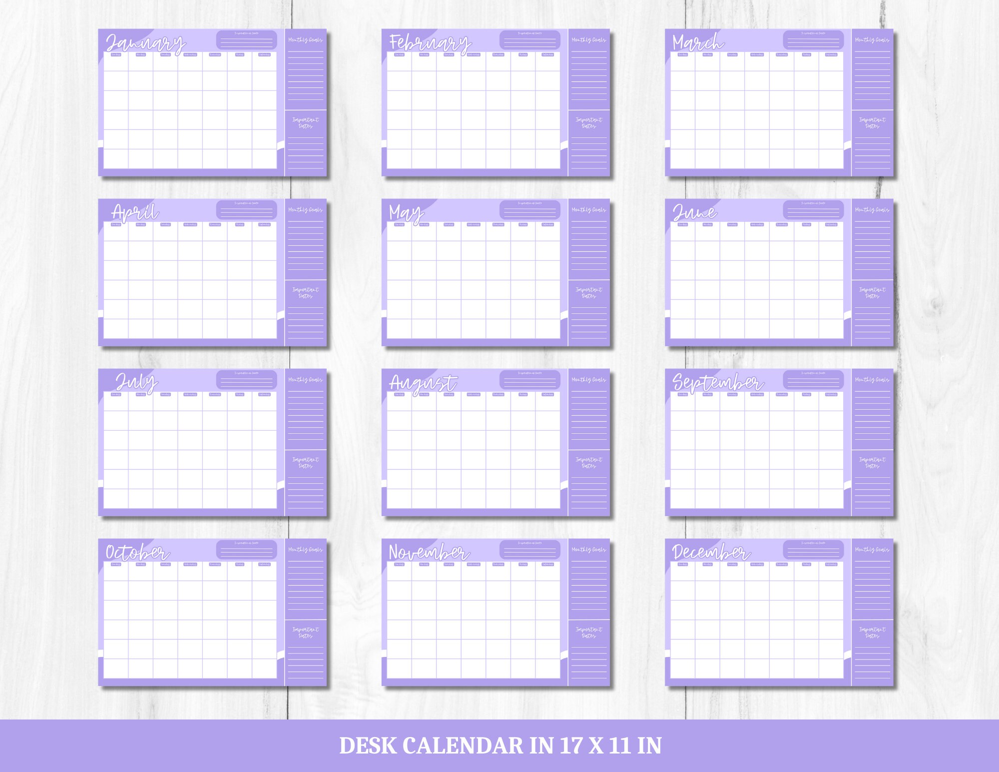 Printable Lavender Desk Calendars | Available in 17 X 11 In, 11 X 8.5 ...