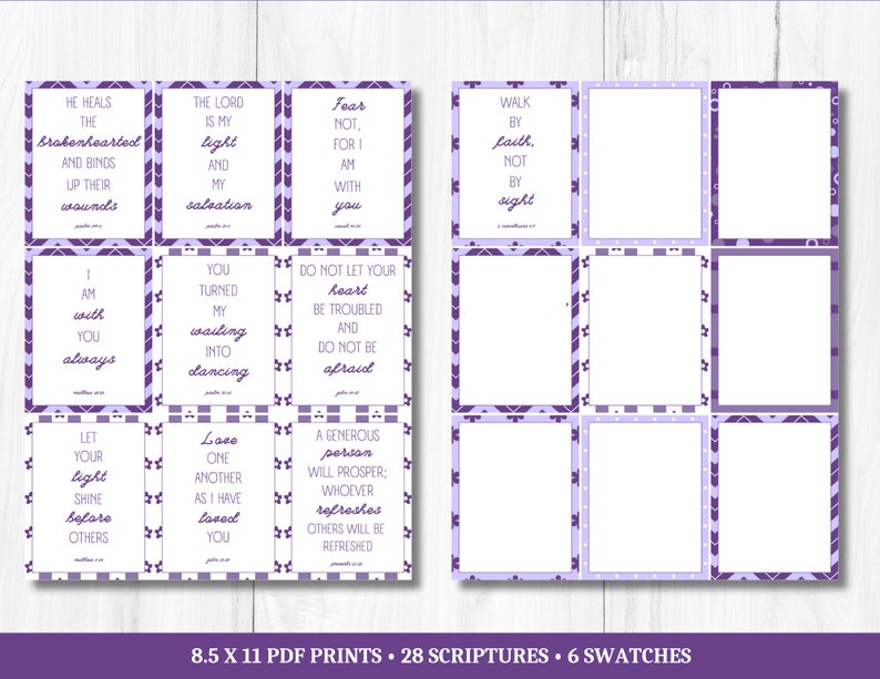 28 Printable Scripture Cards 8 Blank Cards With Purple Patterns ...