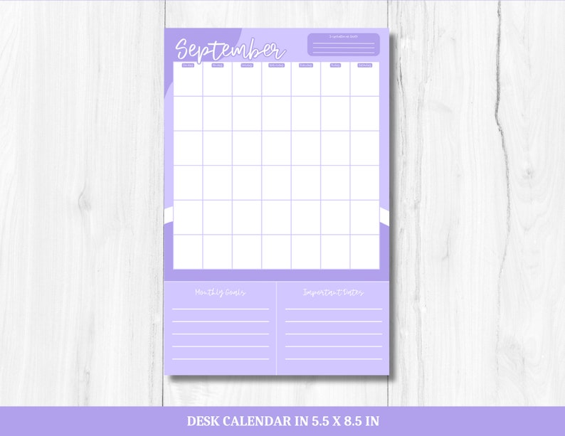 Printable Lavender Desk Calendars | Available in 17 X 11 In, 11 X 8.5 ...