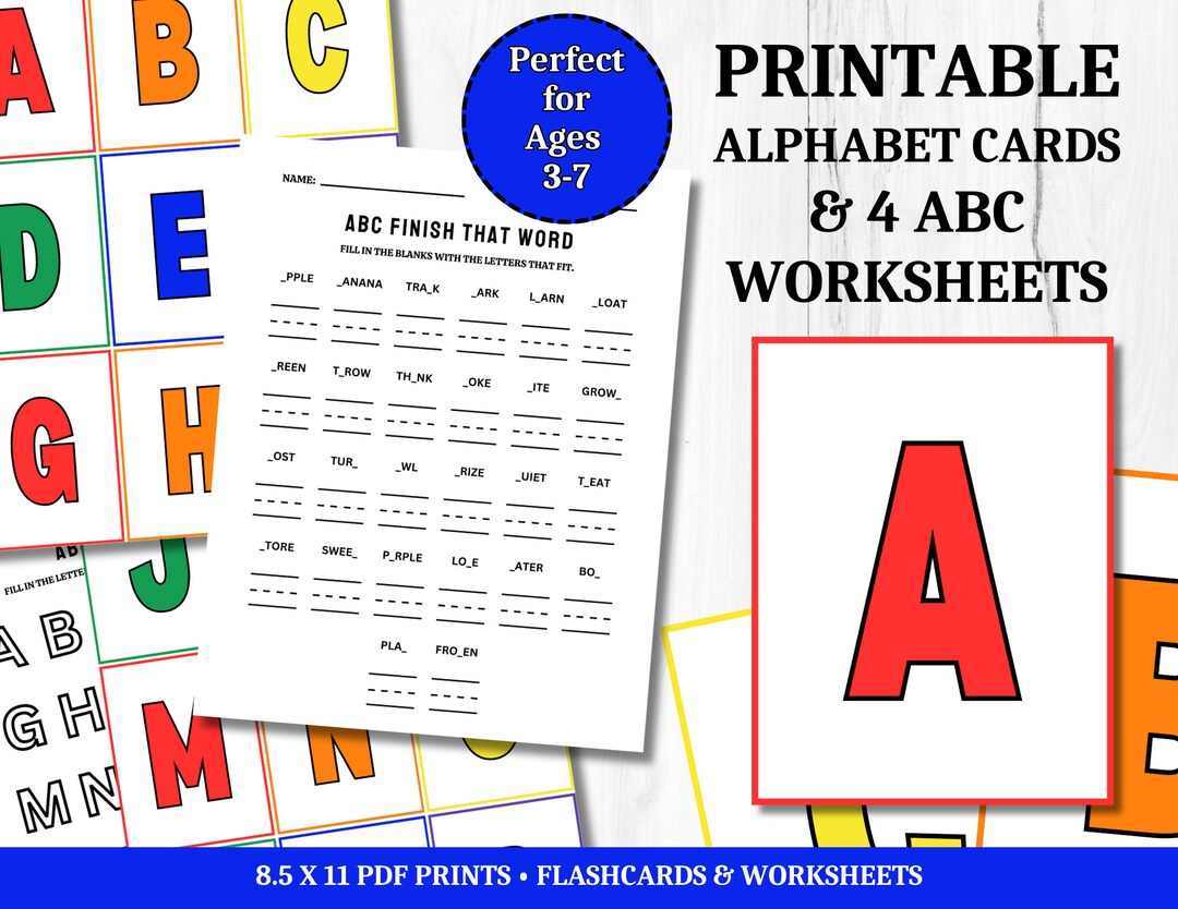 ABC Printable Learning Flashcards + 4 Alphabet Worksheets for Writing ...