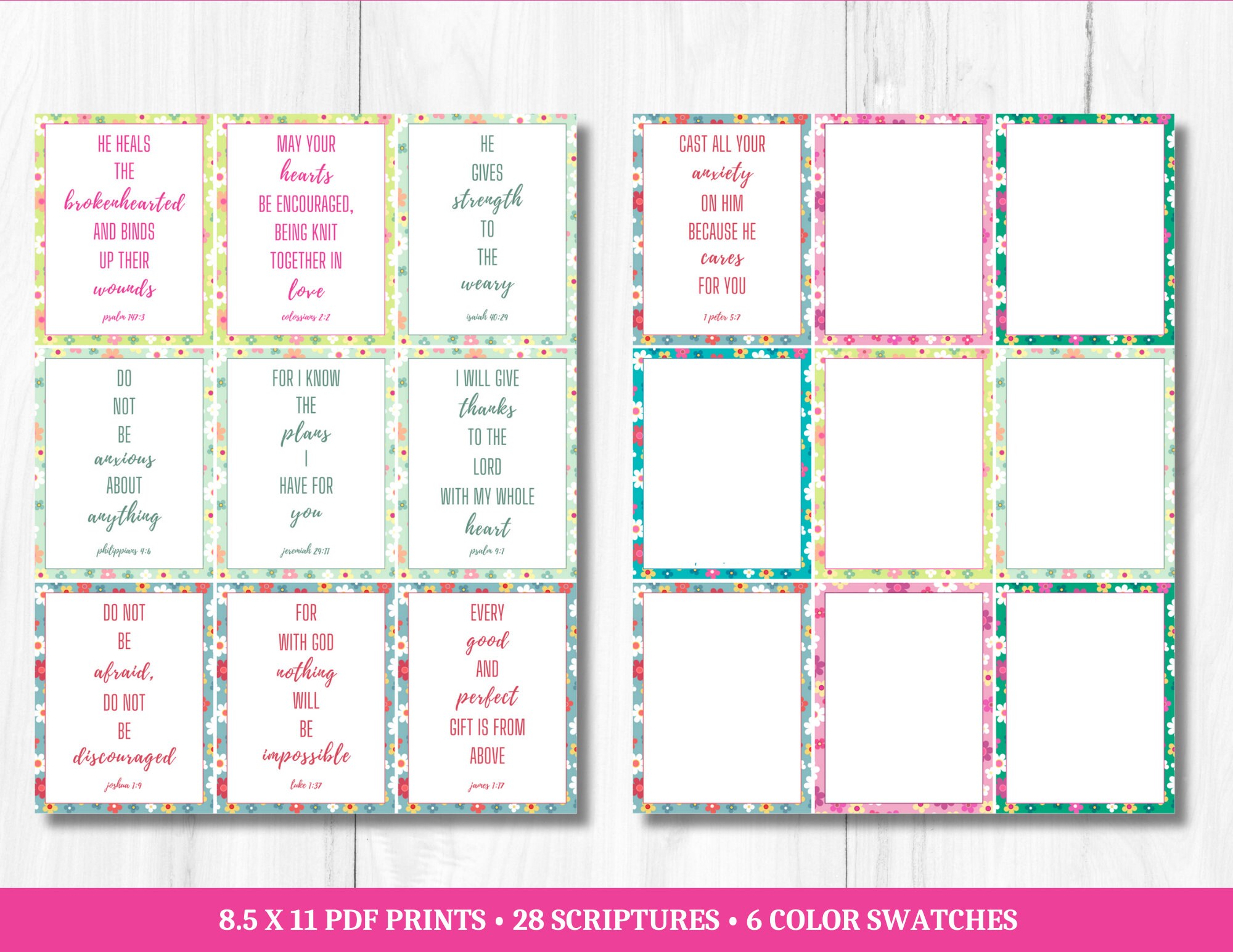 28 Printable Scripture Cards 8 Blank Cards With Flower Print Biblical ...
