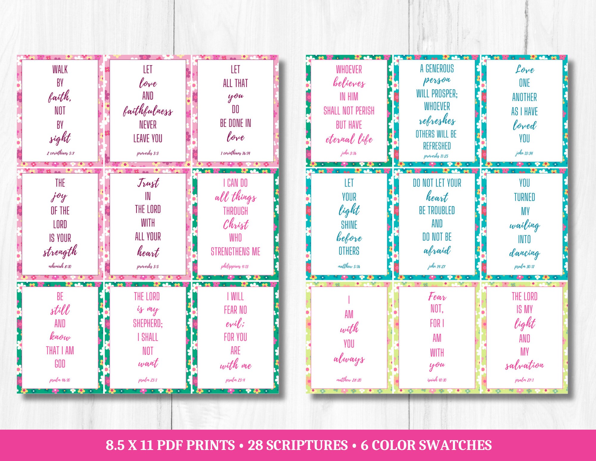 28 Printable Scripture Cards 8 Blank Cards With Flower Print Biblical ...