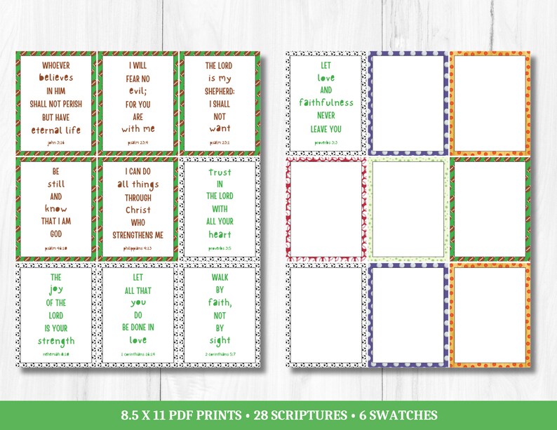 28 Printable Scripture Cards + 8 Blank Cards With Sport Patterns ...