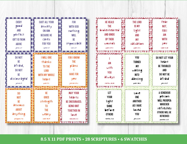 28 Printable Scripture Cards + 8 Blank Cards With Sport Patterns ...