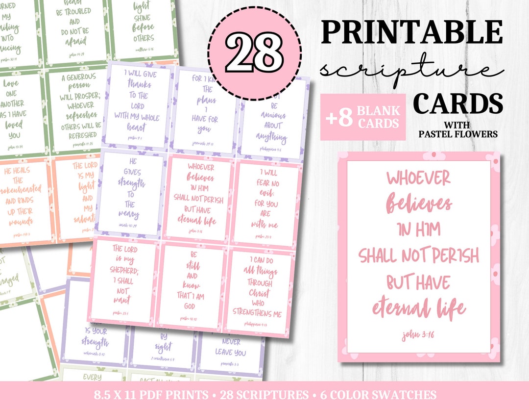 28 Printable Scripture Cards 8 Blank Cards With Pastel - Etsy