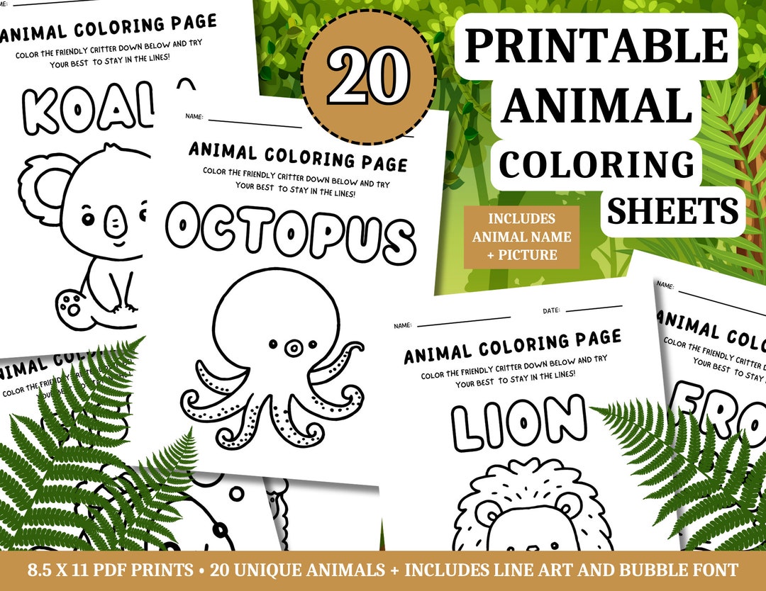 20 Printable Animal Coloring Sheets for Kids With Line Art and - Etsy