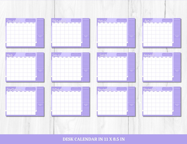 Printable Lavender Desk Calendars | Available in 17 X 11 In, 11 X 8.5 ...