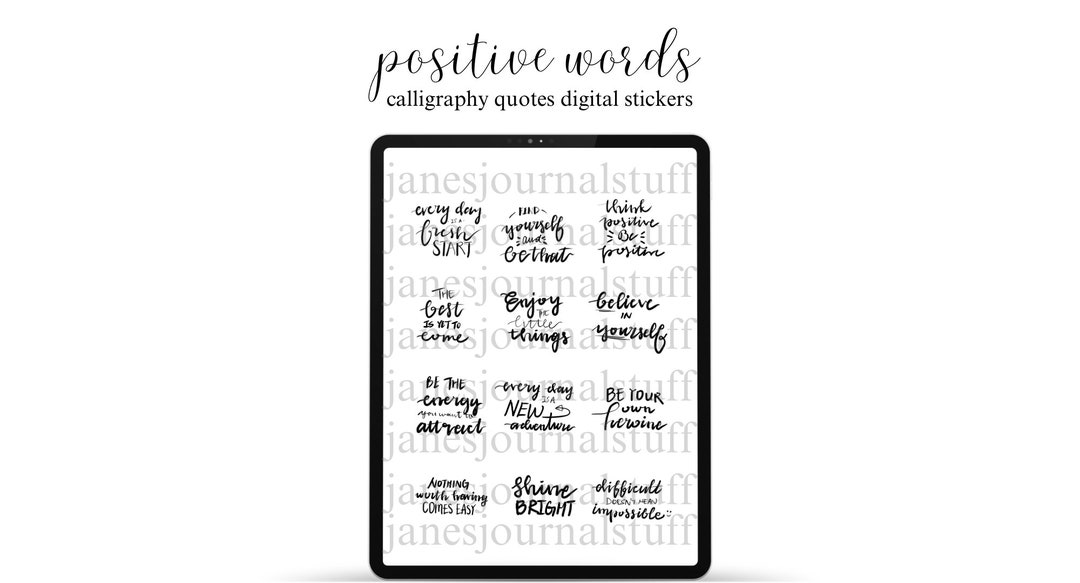 Positive Quotes Calligraphy Digital Journal Stickers | Pre Croppied Png ...