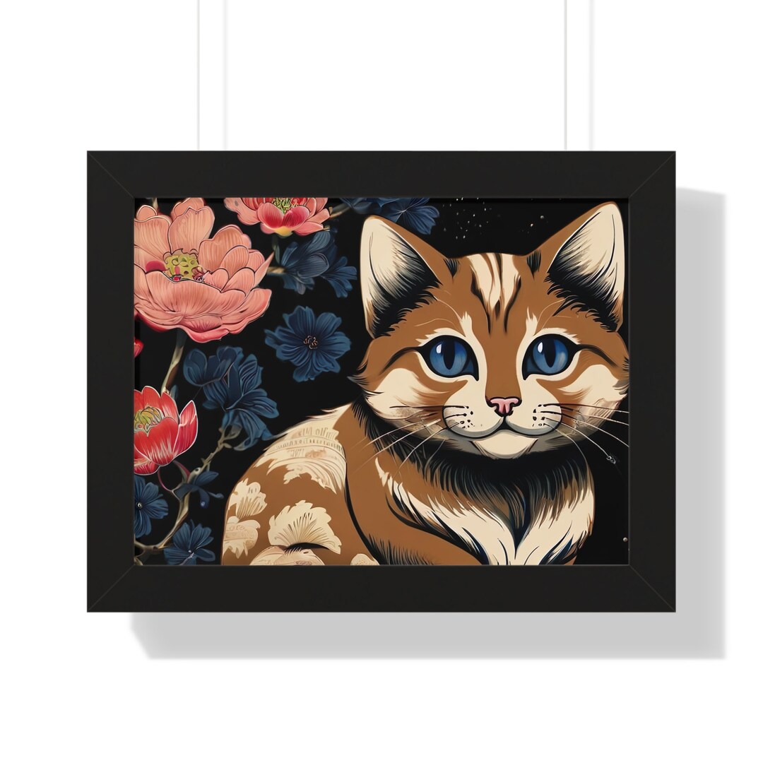 Framed Cat Art Print Hokusai Neko Style Home Decoration Unique Cat ...