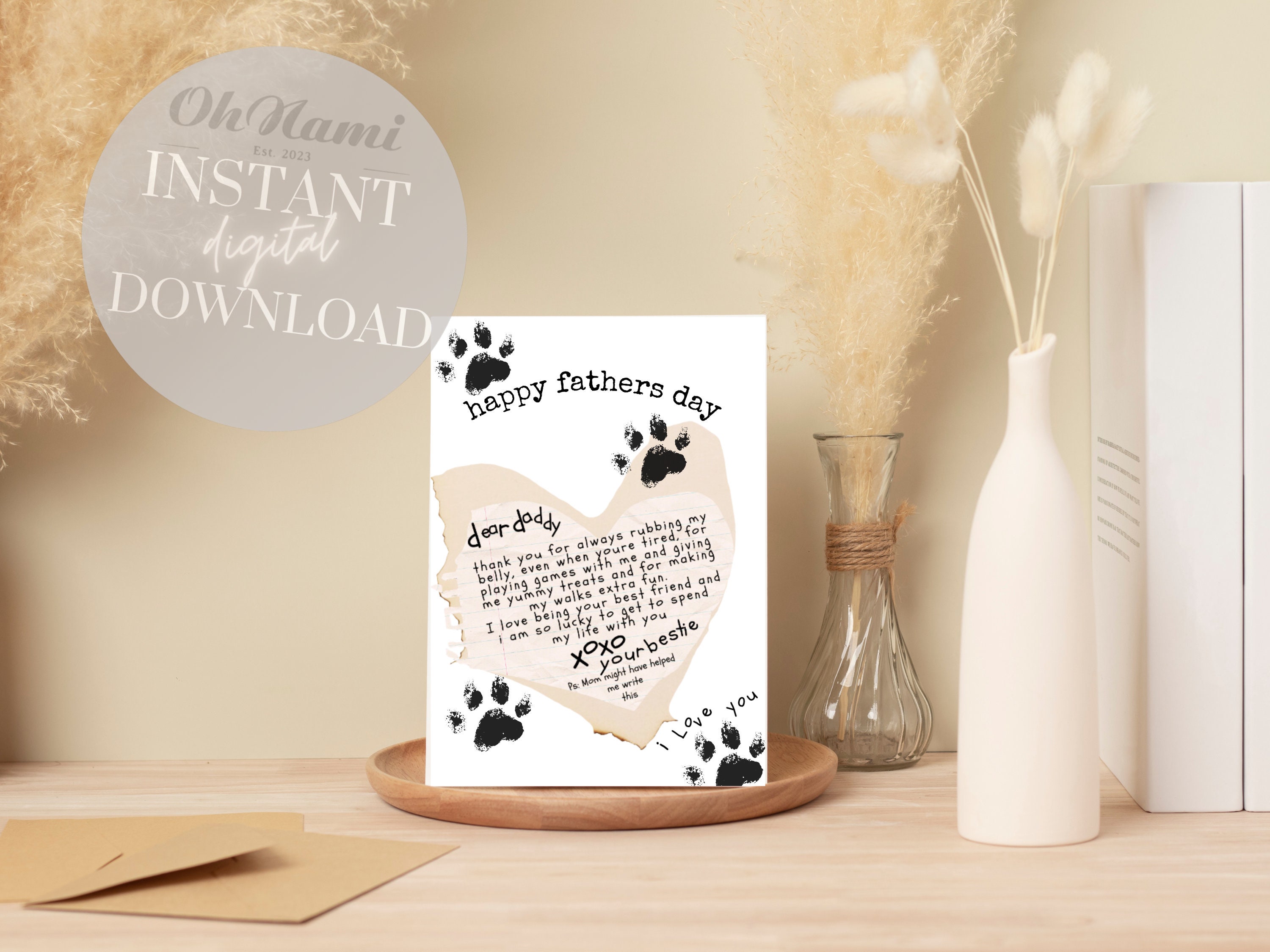 INSTANT DOWNLOAD Printable Card, Dear Daddy Father's Day Card From Dog ...