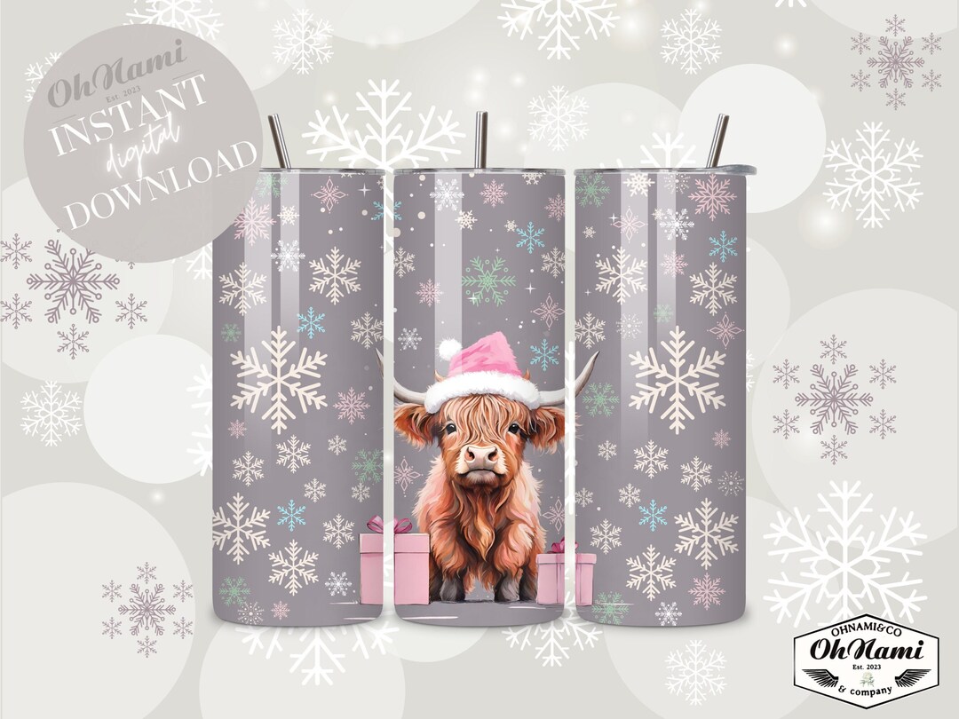Snowflake Baby Highland Cow holiday 20 Oz Tumbler Wrap - Etsy