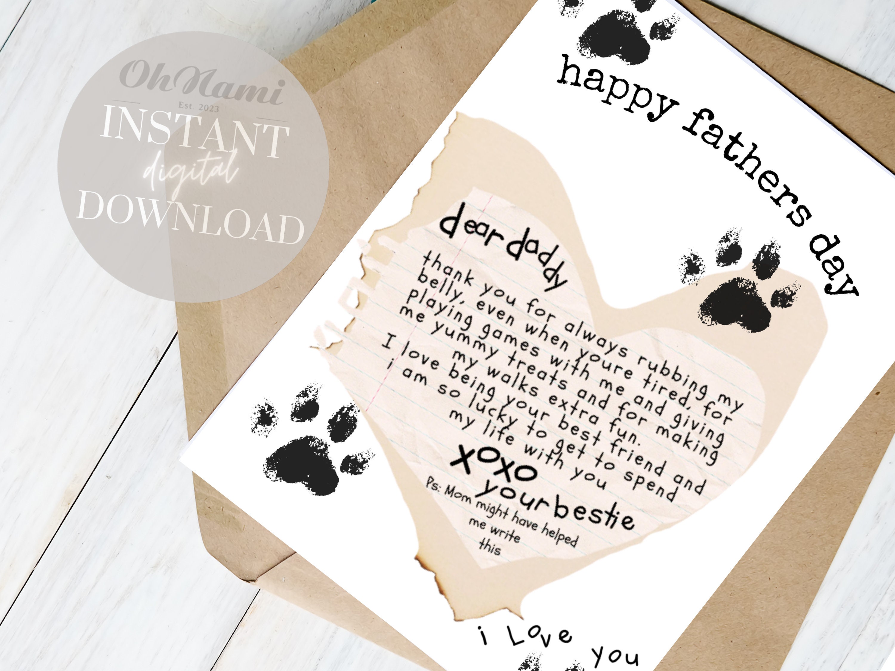 INSTANT DOWNLOAD Printable Card, Dear Daddy Father's Day Card From Dog ...