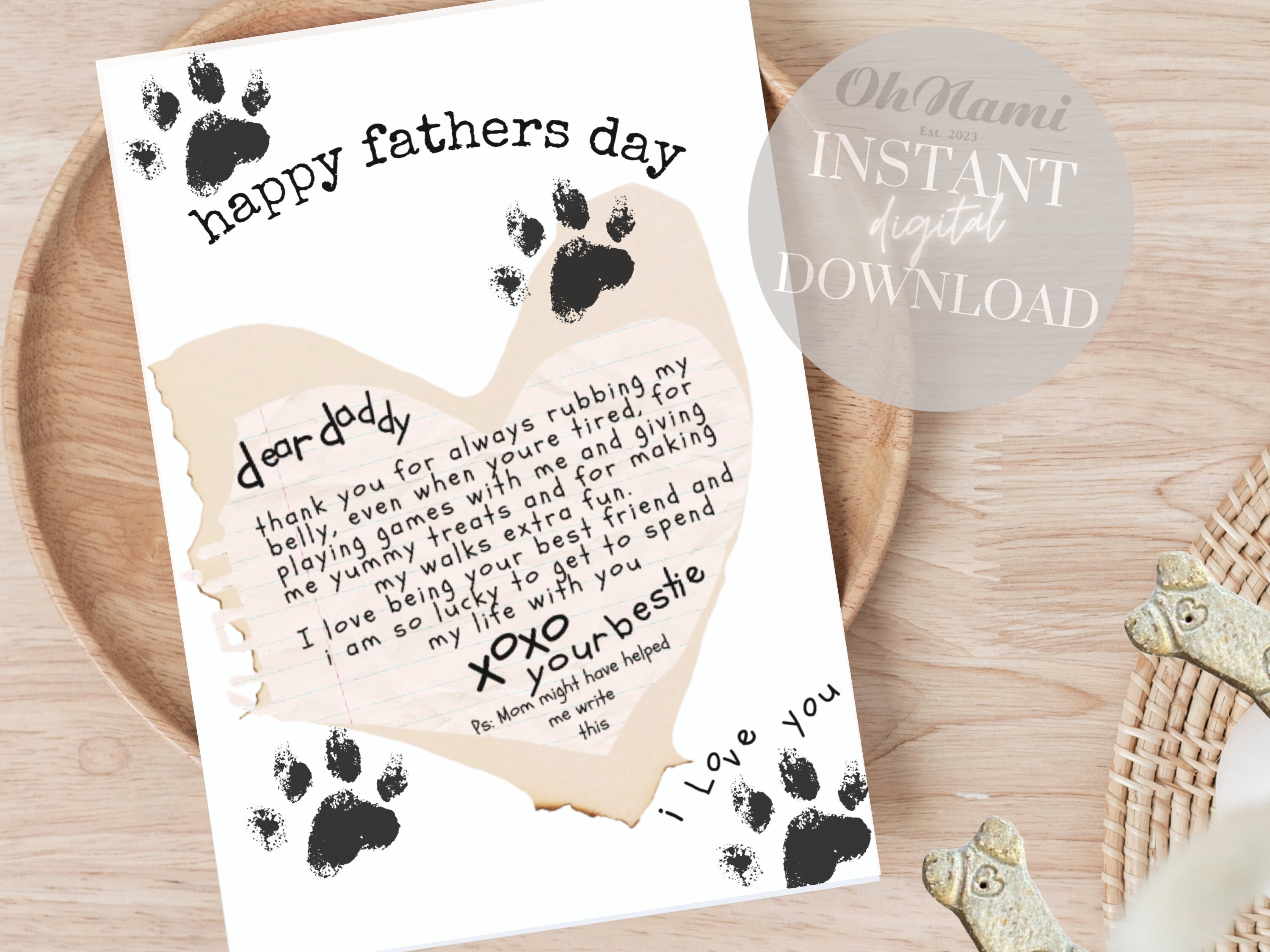 INSTANT DOWNLOAD Printable Card, Dear Daddy Father's Day Card From Dog ...