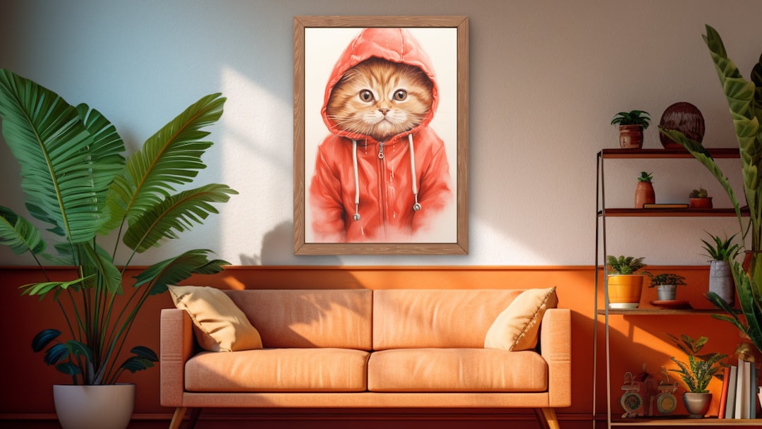 Enchanting Little Red Riding Hood Cat Drawing Style Digital Art Print ...