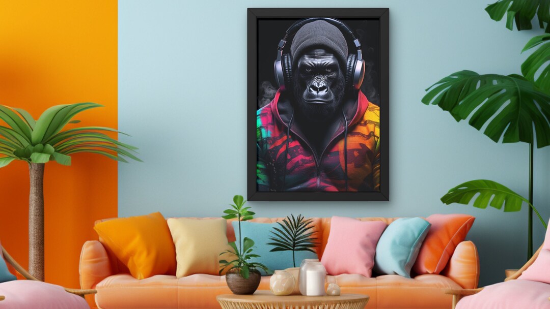 Groovy Gorilla in Rainbow Tracksuit, Gorilla With Headphones Digital ...