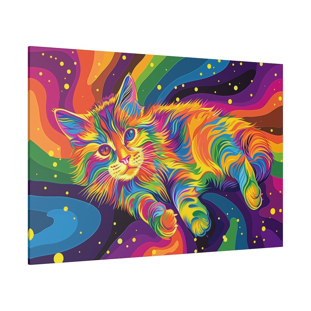 Abstract Cat Art Rainbow Cat Canvas Colourful Cat Print Cat Wall Art ...