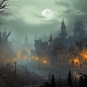 Cursed Old Town 6 Halloween Landscape Scene Pattern Keeper Compatible ...