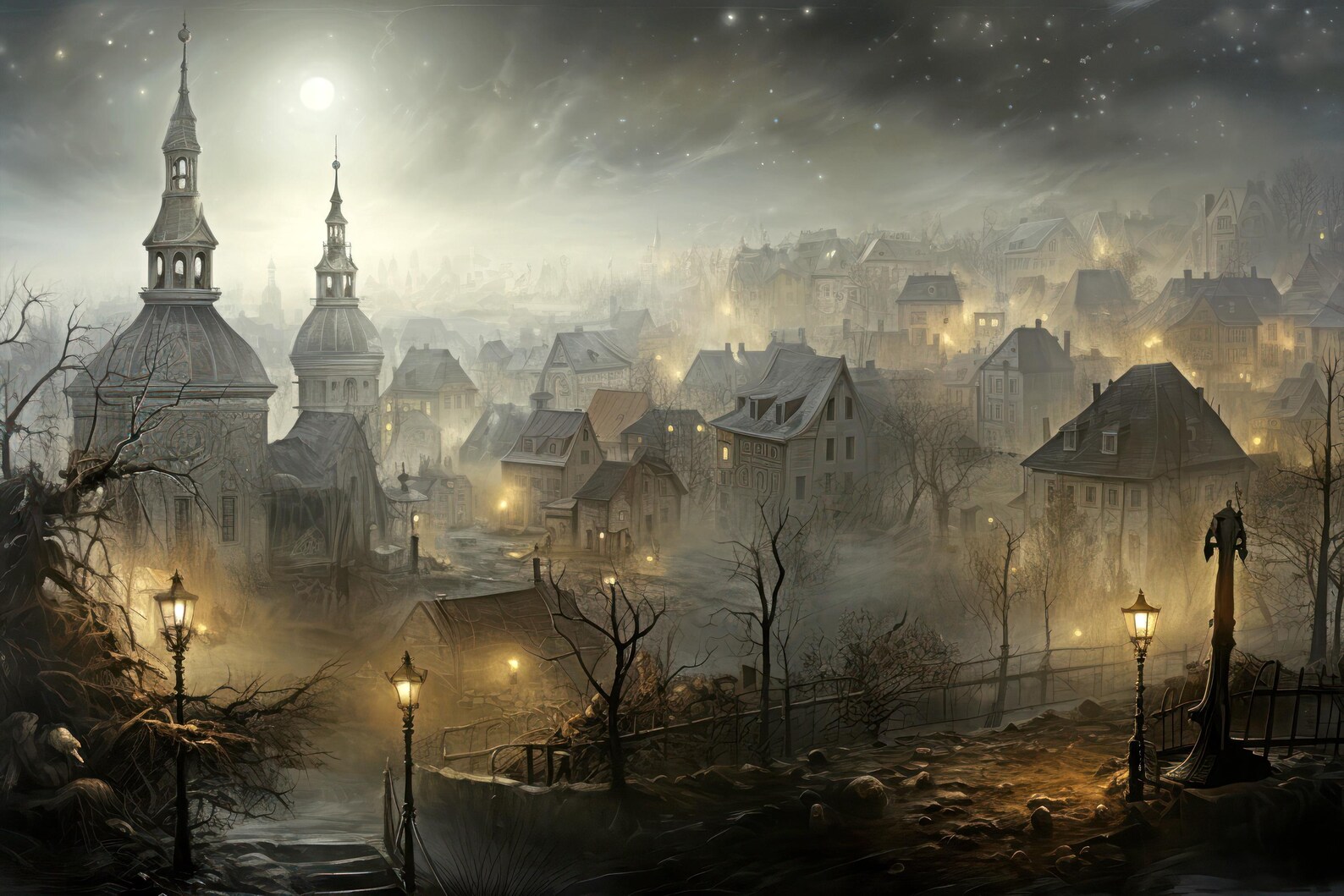 Cursed Old Town 2 Halloween Landscape Scene Pattern Keeper Compatible ...