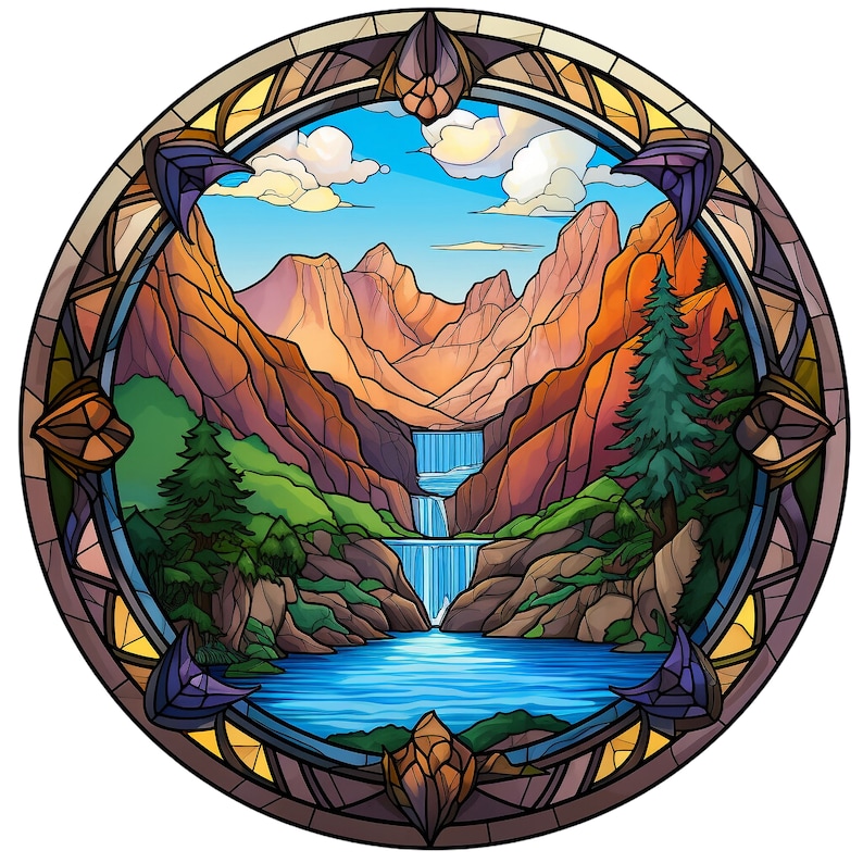 Stained Glass Scenery 1 Landscape PDF Instant Digital Download Counted ...