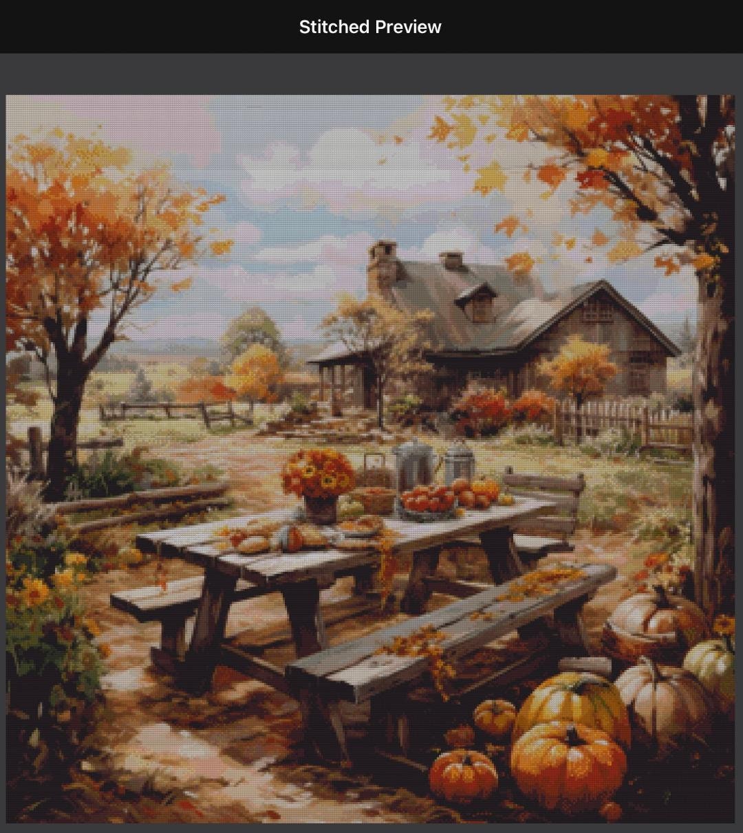 Thanksgiving Homestead Scene Autumn Counted Cross Stitch Pattern PDF ...