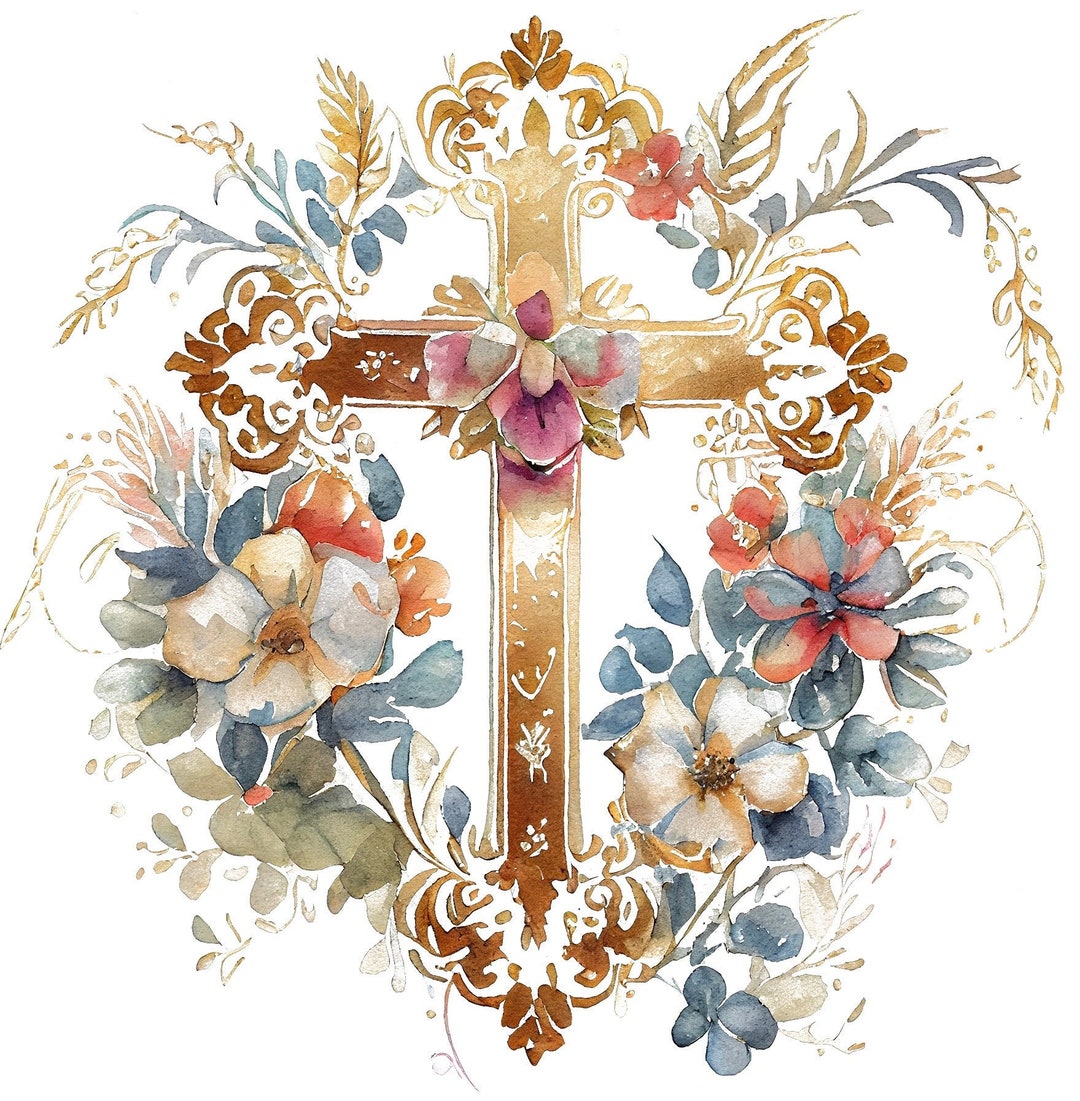 Watercolor Floral Cross Decor PDF Instant Digital Download Counted ...