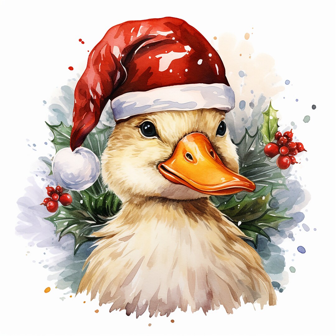 Watercolor Christmas Duckling Holly PDF Instant Digital Download ...