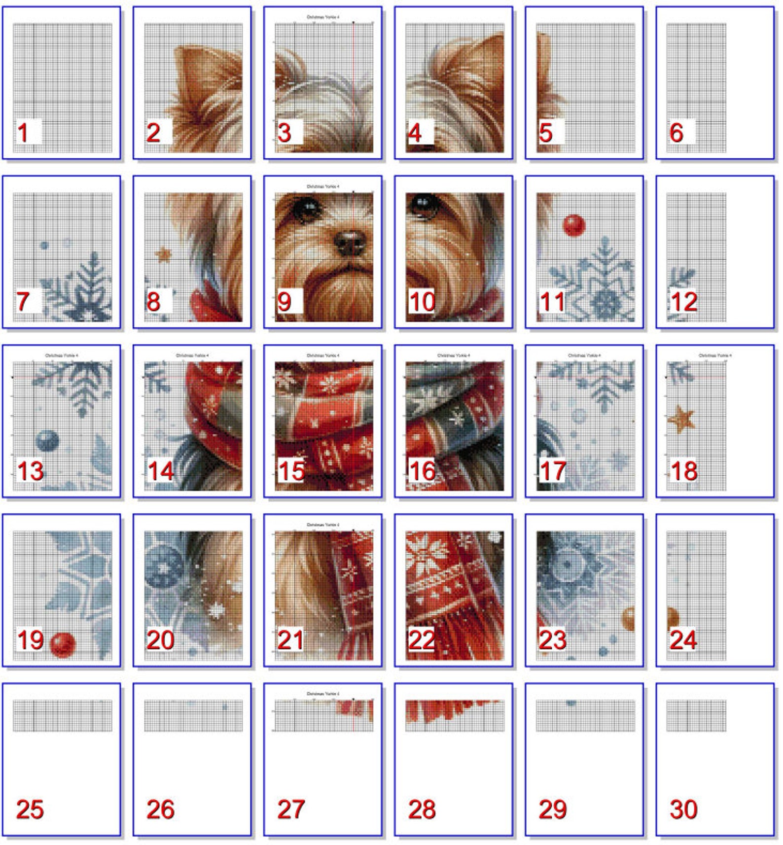 Christmas Yorkie Puppy Dog 4 PDF Instant Digital Download Counted Cross ...