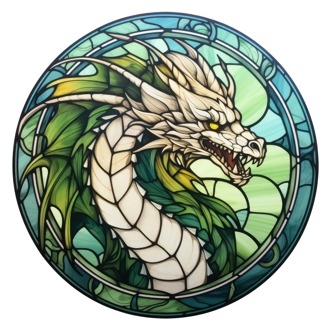 Circle Window Stained Glass Green Dragon 5 Counted Cross Stitch ...