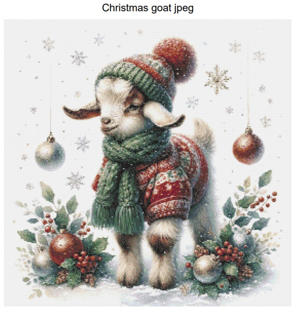 Watercolor Christmas Baby Goat Kid PDF Instant Digital Download Counted ...