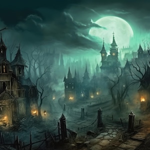 Cursed Old Town 8 Halloween Landscape Scene Pattern Keeper Compatible ...