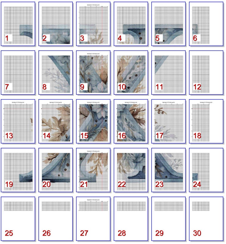 Winter Floral Alphabet Letter X Large Size Counted Cross Stitch Pattern ...
