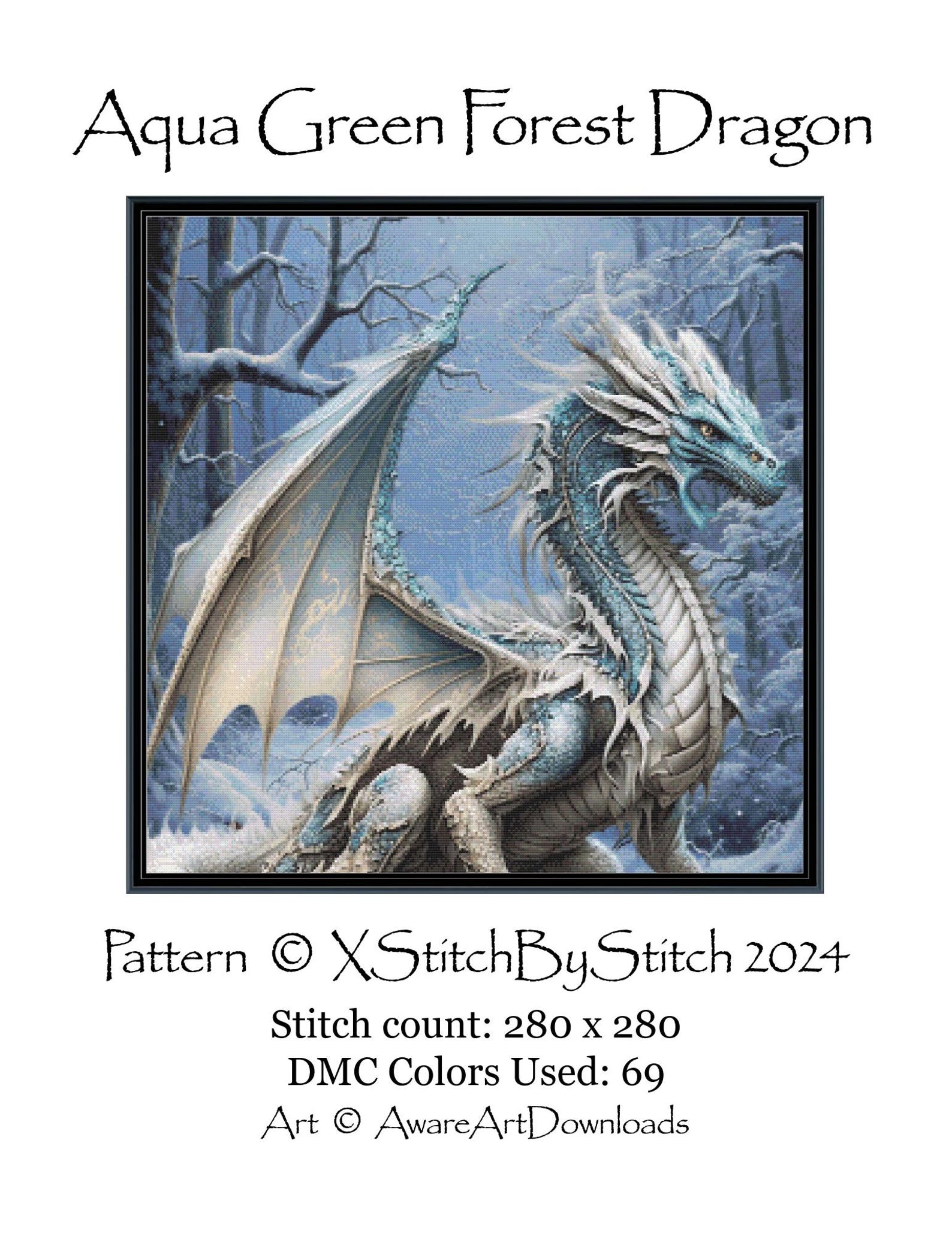 Aqua Green Forest Dragon, Pattern Keeper Compatible, PDF Instant ...