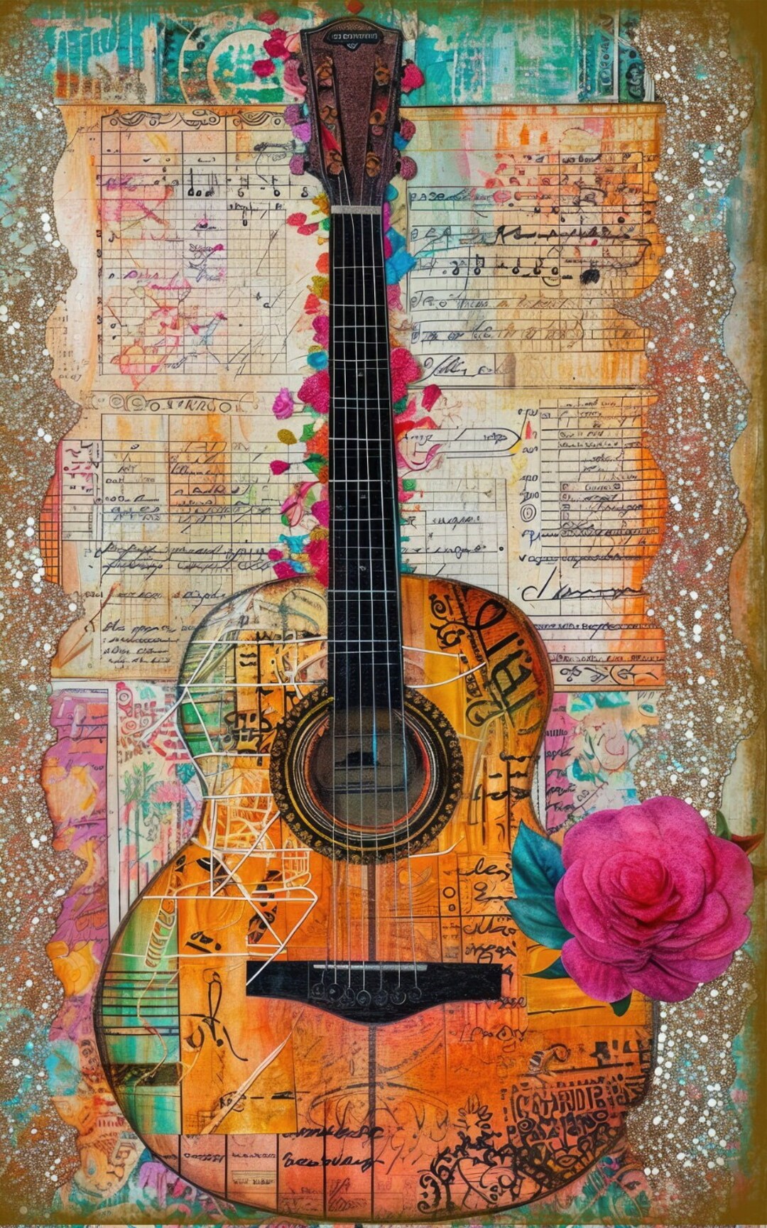 Patchwork Colorful Fabric Guitar Boho Pattern Keeper Compatible PDF ...