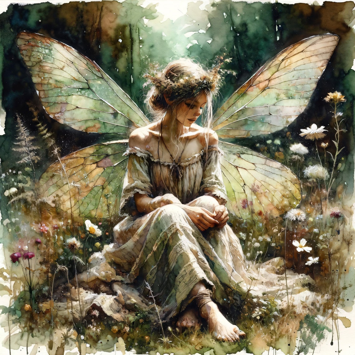 Forest Fairy Watercolor Art 1, Dryad Fae Faerie Pattern Keeper ...