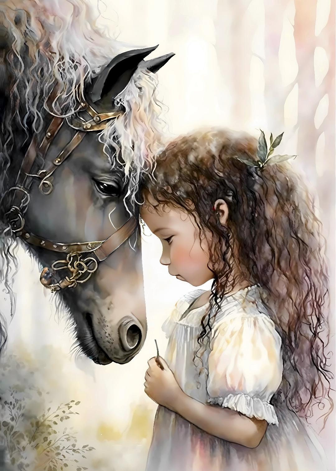 Watercolor Girl With Her Horse Digital Instant Download Counted Cross ...