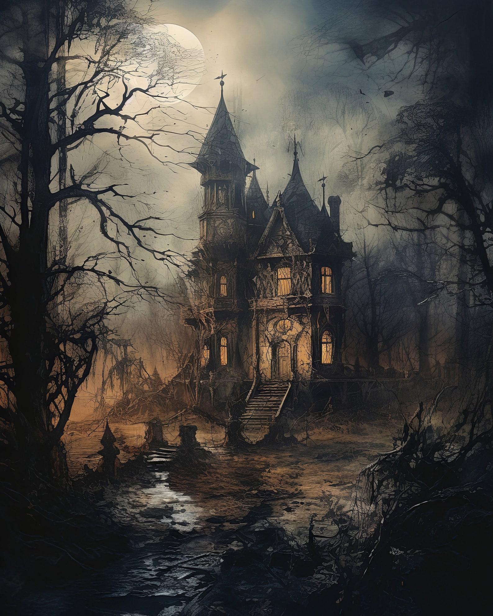 Spooky Haunted House Halloween Scene Witches Abode 10 PDF Instant ...