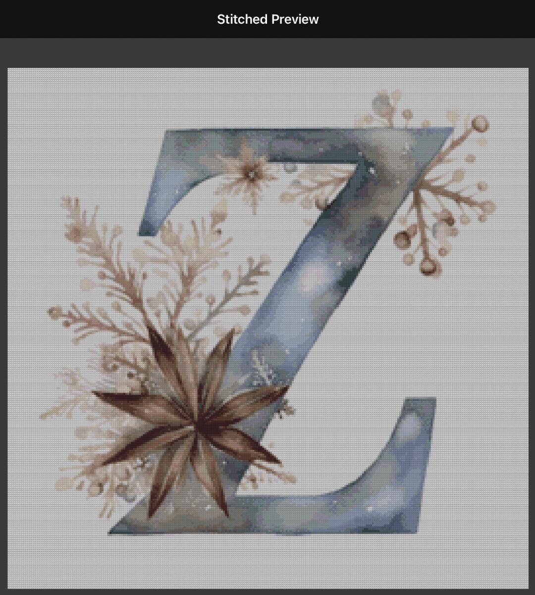 Winter Floral Alphabet Letter Z Large Size Pattern Counted Cross Stitch ...